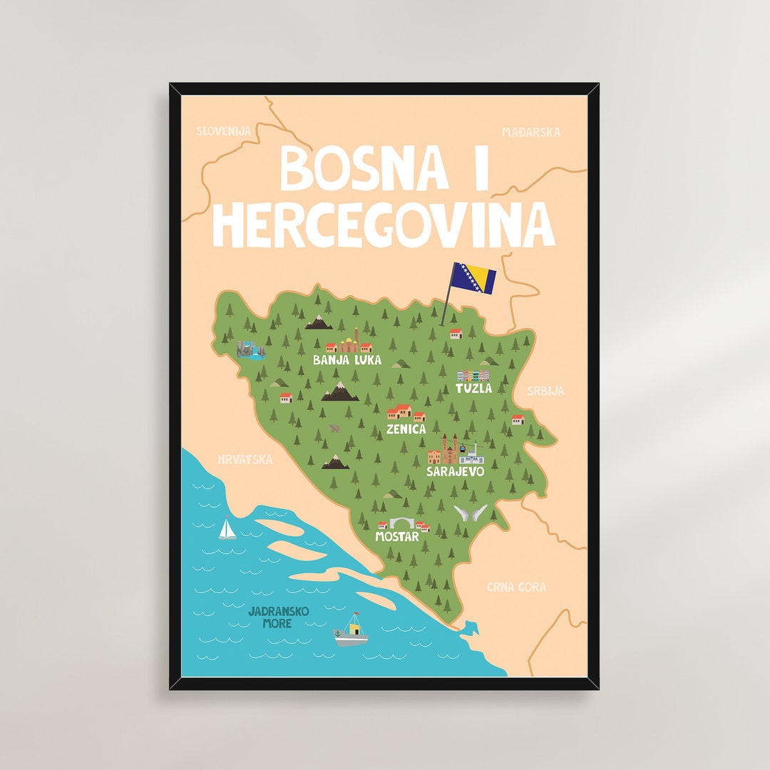 Bosnia I Herzegovina Kids Map - Balkan Kids Poster - Etsy