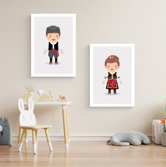 Balkan wall decor Serbian Kids in folk costume Poster Digital Prints ...