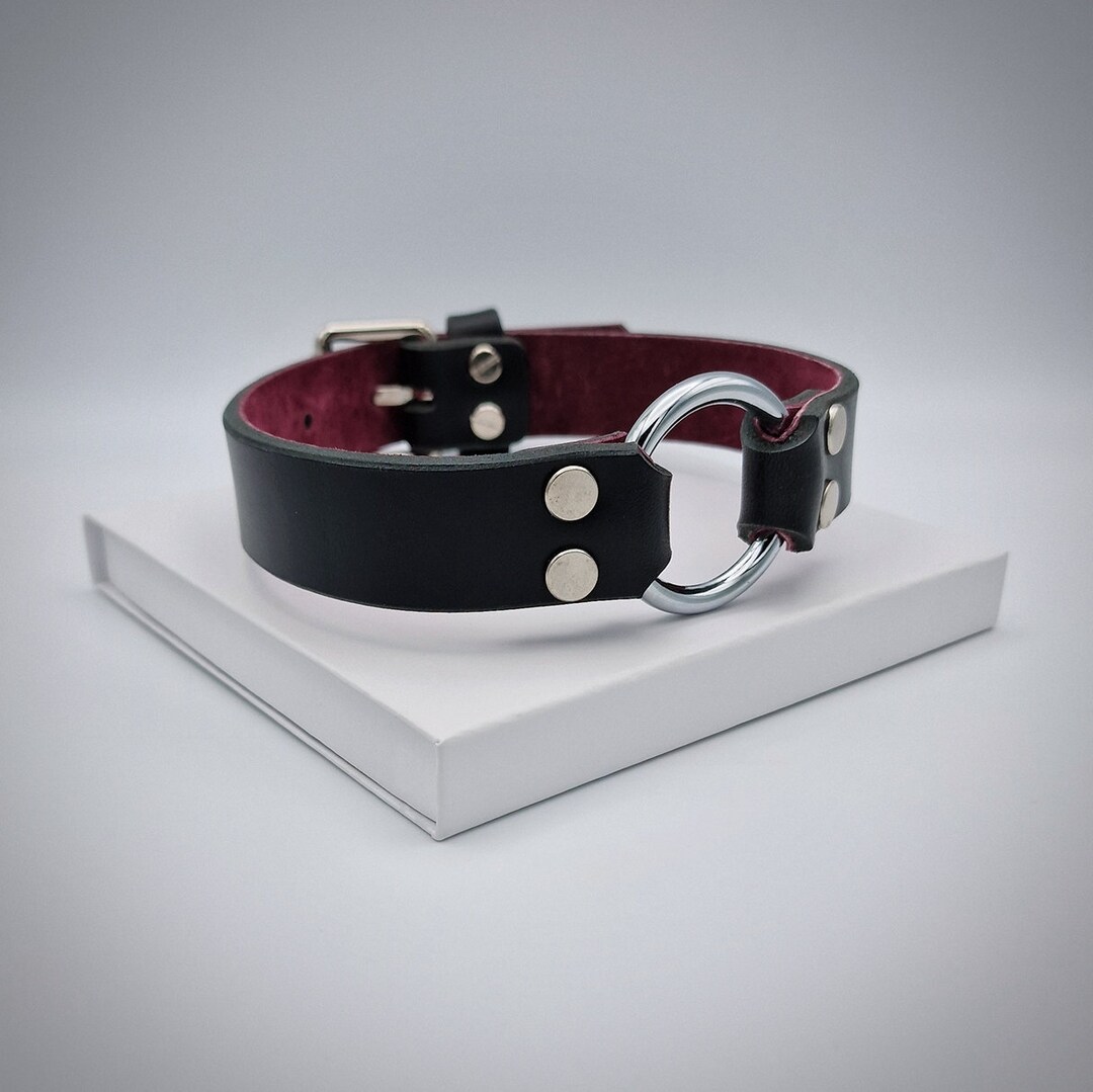 Layla O Ring Collar Customisable Full Grain Italian Leather Suede Lined ...