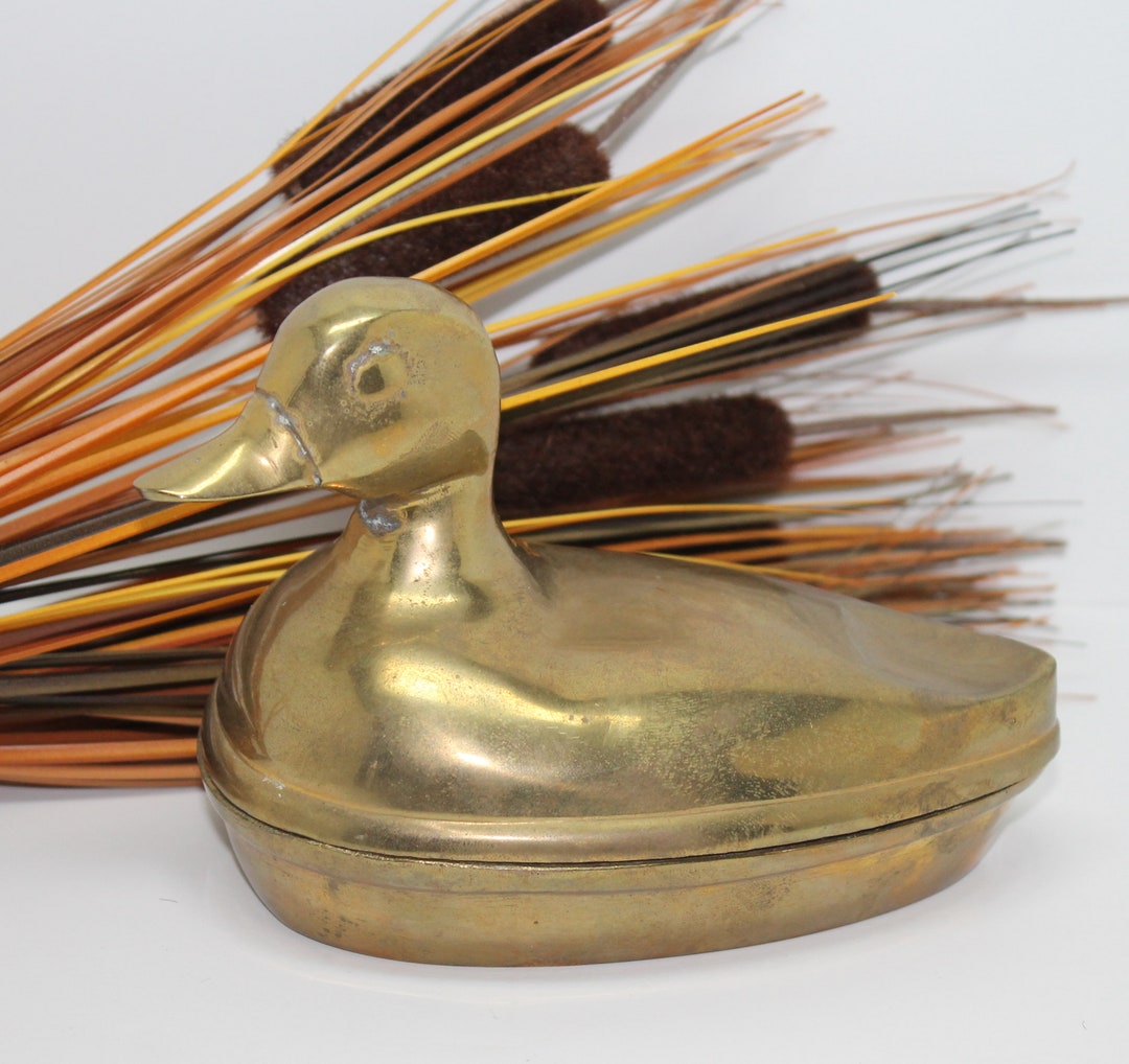 Vintage Brass Duck Figurine Trinket Box - Etsy