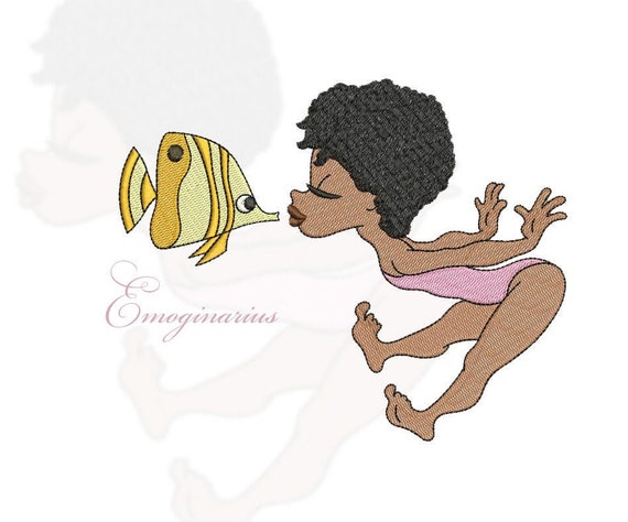 Machine Embroidery Design Girl With a Fish 5 6 7 Inch | Etsy