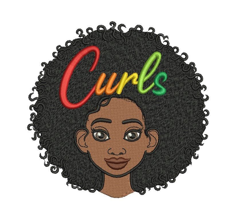 Machine Embroidery Design Cute Girl Curls Natural Hair | Etsy