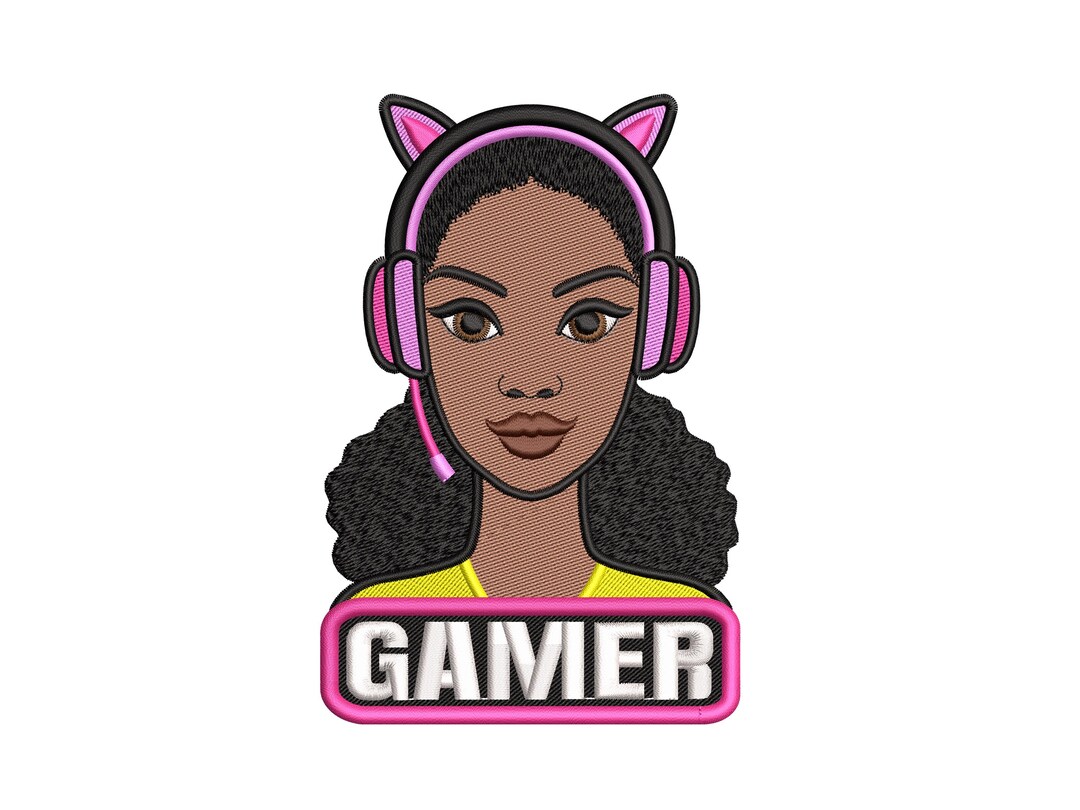 Digital, Machine Embroidery Design, Cute Gamer Girl, Natural Hair ...
