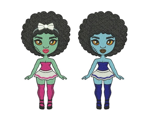 Machine Embroidery Design Cute Zombie Girl Natural Hair - Etsy