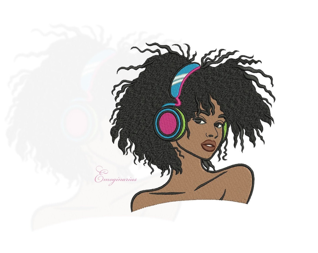 Machine Embroidery Design, Cute Girl in Headphones, Curly Hair, Beauty ...