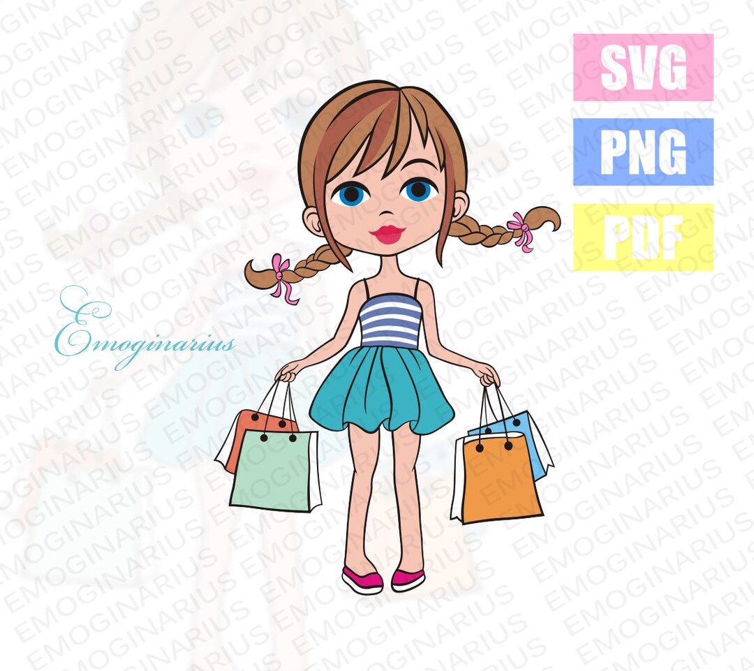 Vector Graphics Shopping Girl SVG PNG PDF Digital File - Etsy