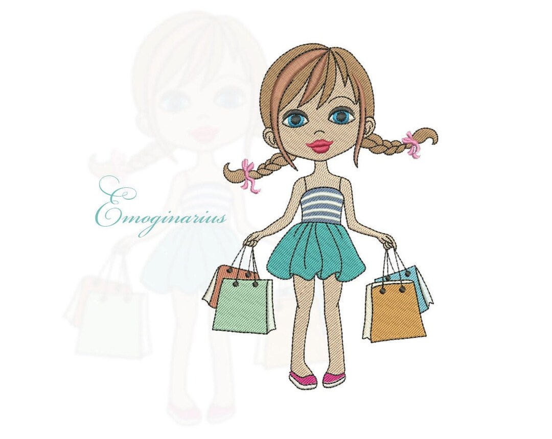 Machine Embroidery Design, Shopping Girl - 5, 6, 7 Inch - Etsy