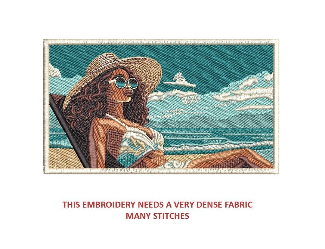 Machine Embroidery Design, Girl on the Beach, Summer, Natural Hair ...