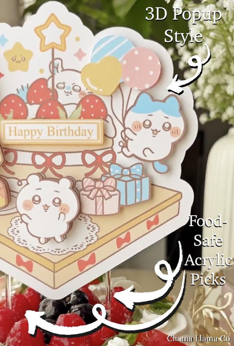 Chiikawa Custom Age Birthday Cake Topper, Kawaii 3D Popup Hachiware ...