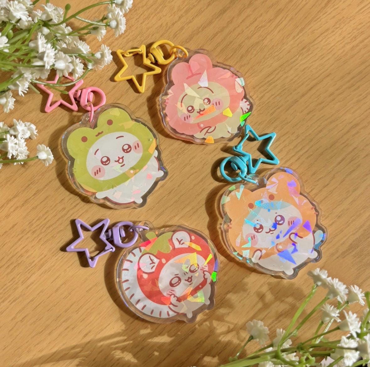 Chiikawa Acrylic Keychains: Hachiware Usagi Momonga Double Sided Hat ...