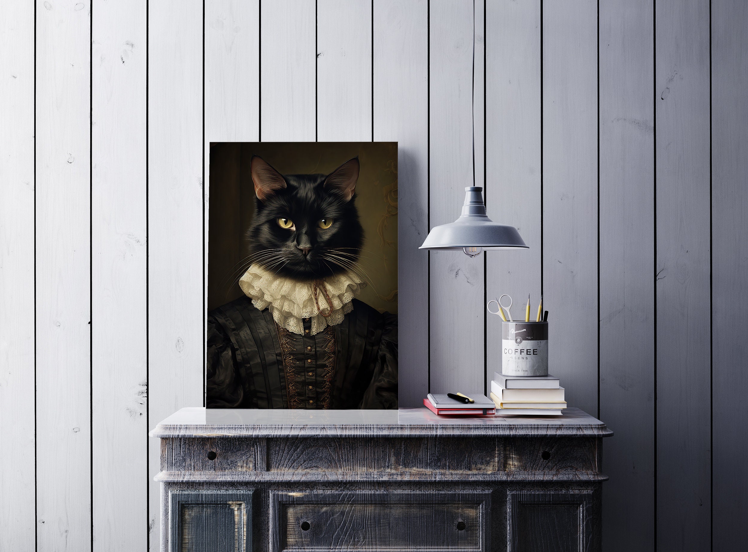 Black Cat Vintage Portrait, Pet Painting, Renaissance Animal Portrait ...
