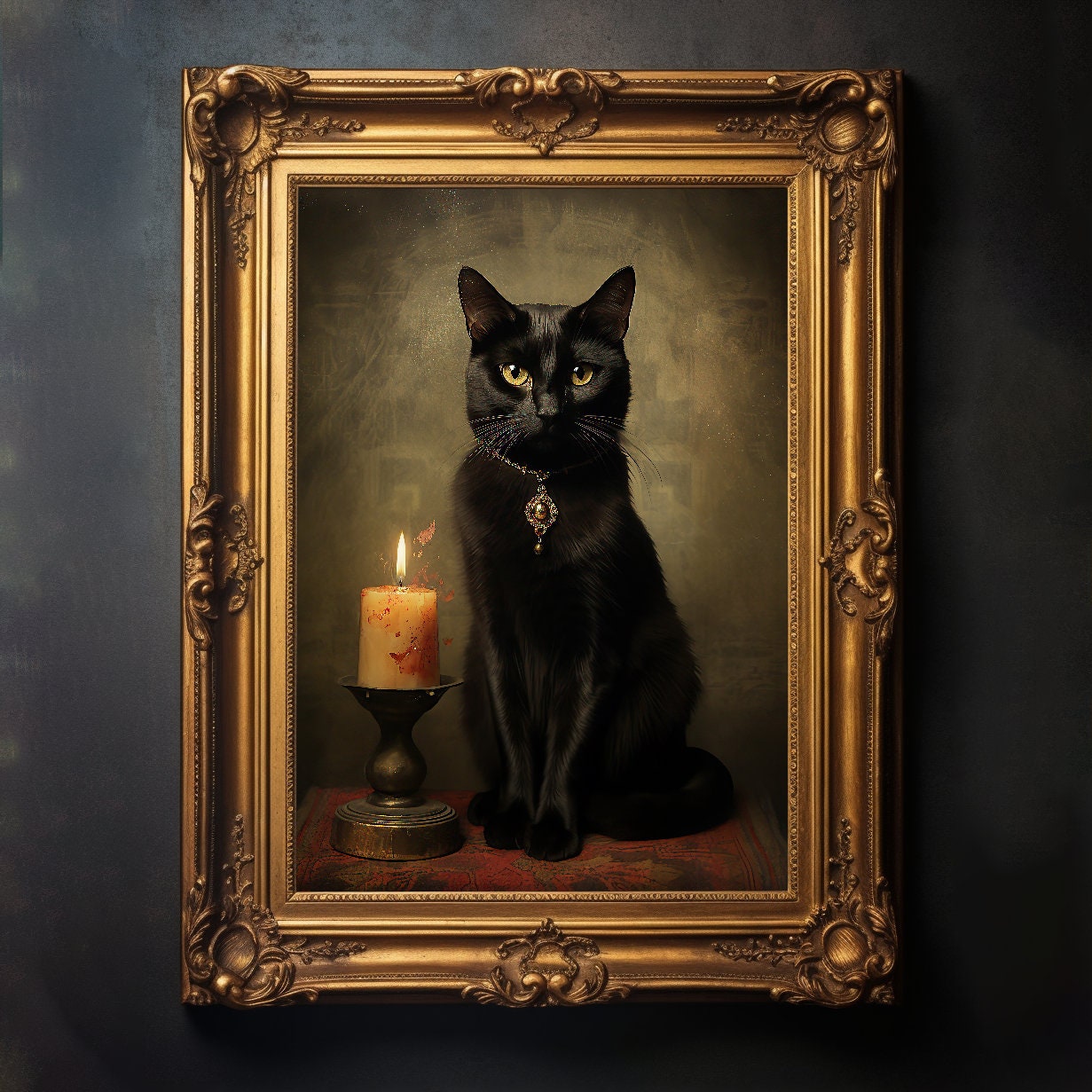 Black Cat Vintage Portrait, Pet Painting, Animal Portrait, Candle Art ...