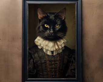 Gothic Black Cat Vintage Portrait, Pet Painting, Renaissance Animal ...