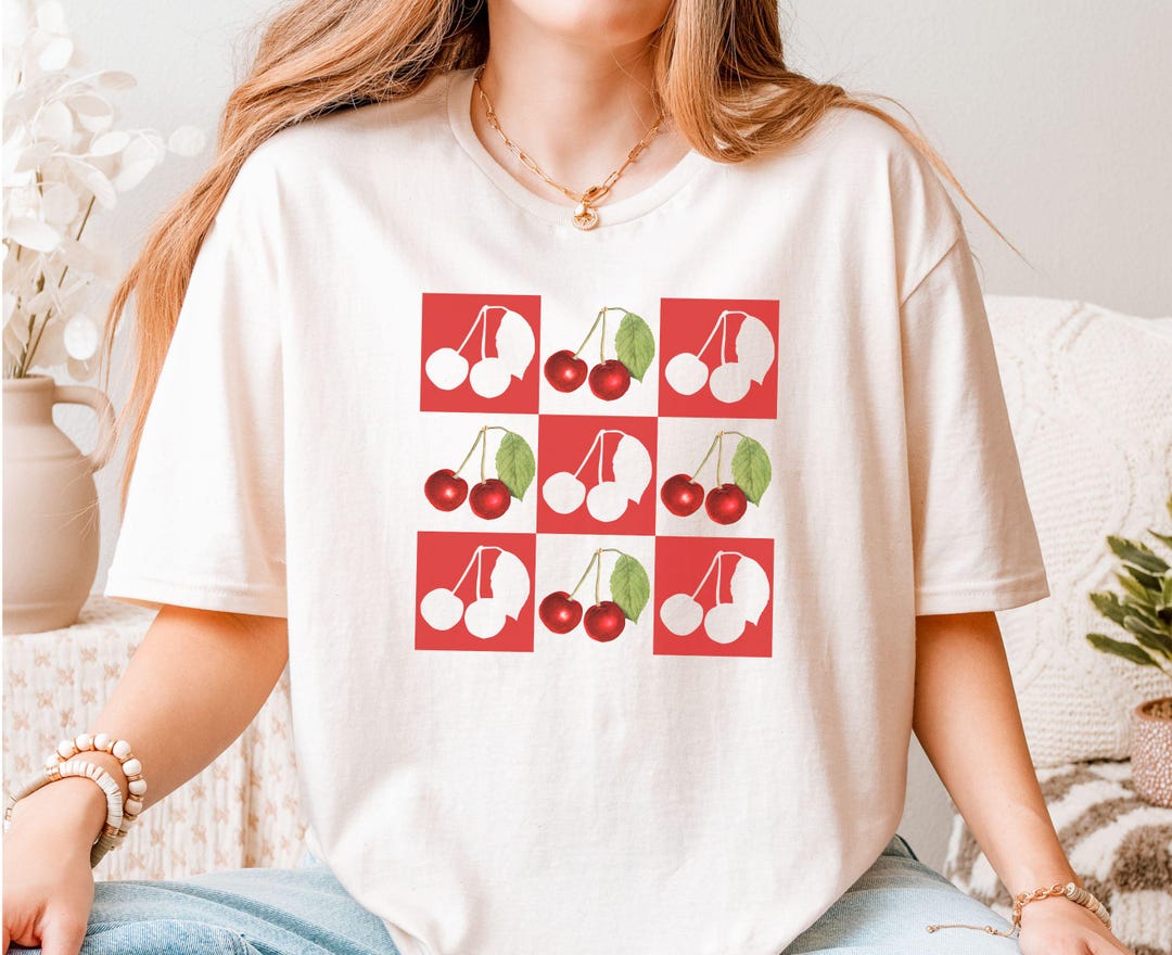 Cherry Tshirt, Cherry Grid Fruit Shirt, Fruit Graphic Tee, Cherries ...