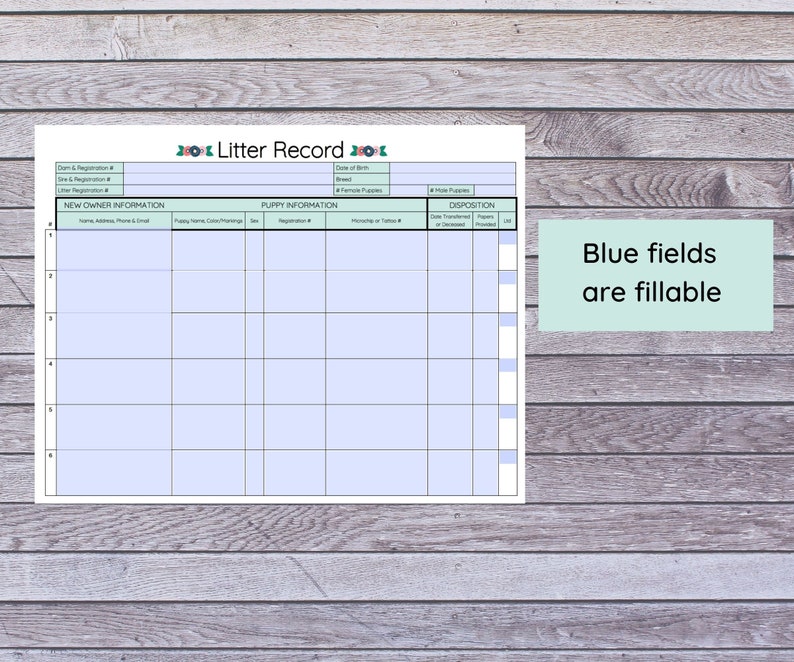 Puppy Litter Record - AKC - Breeder Forms - Etsy