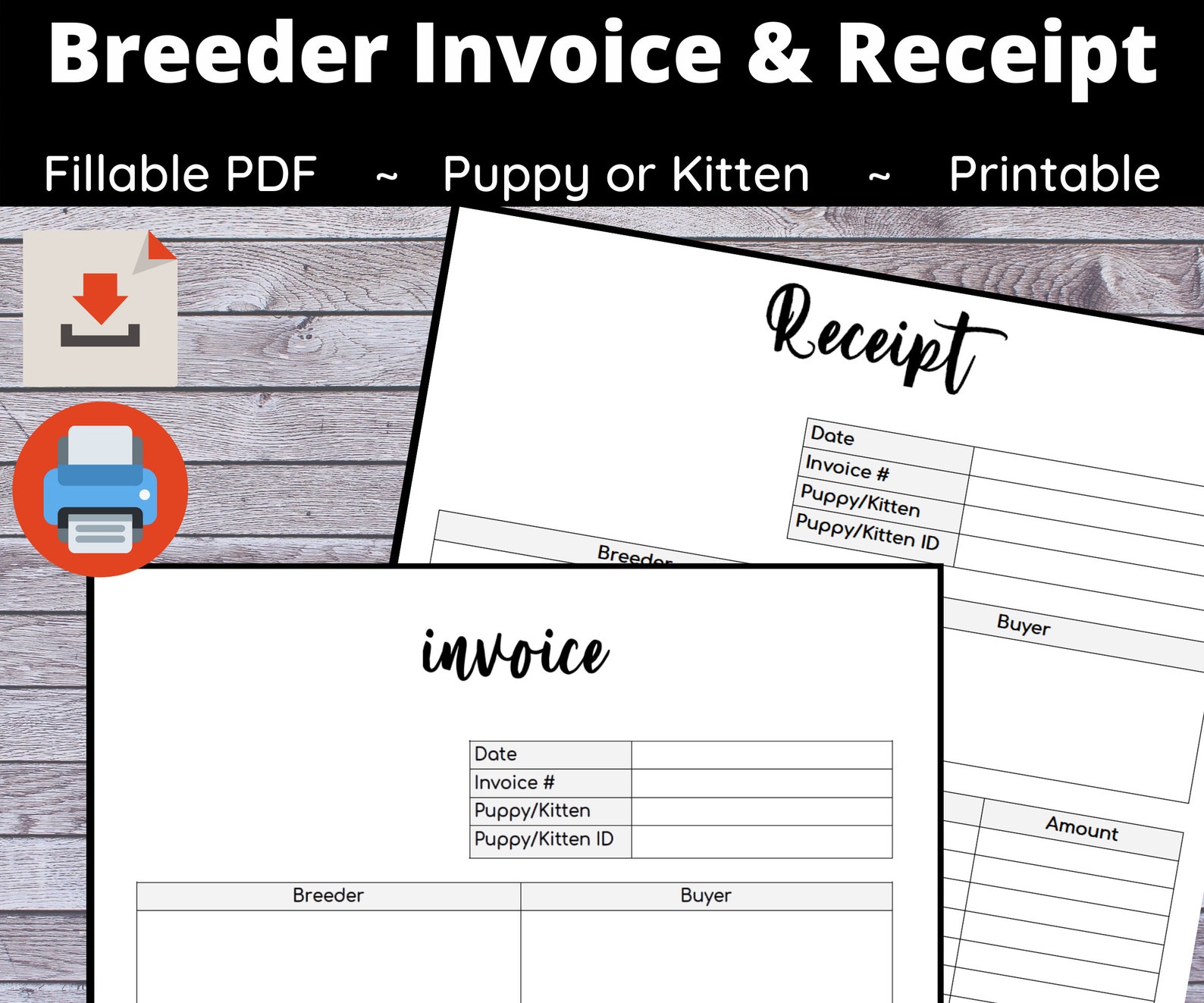Breeder Invoice Fillable Printable Selling a Puppy or - Etsy
