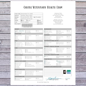 Canine Veterinary Health Exam Form- Vets, Breeders, Pet Owners - Etsy