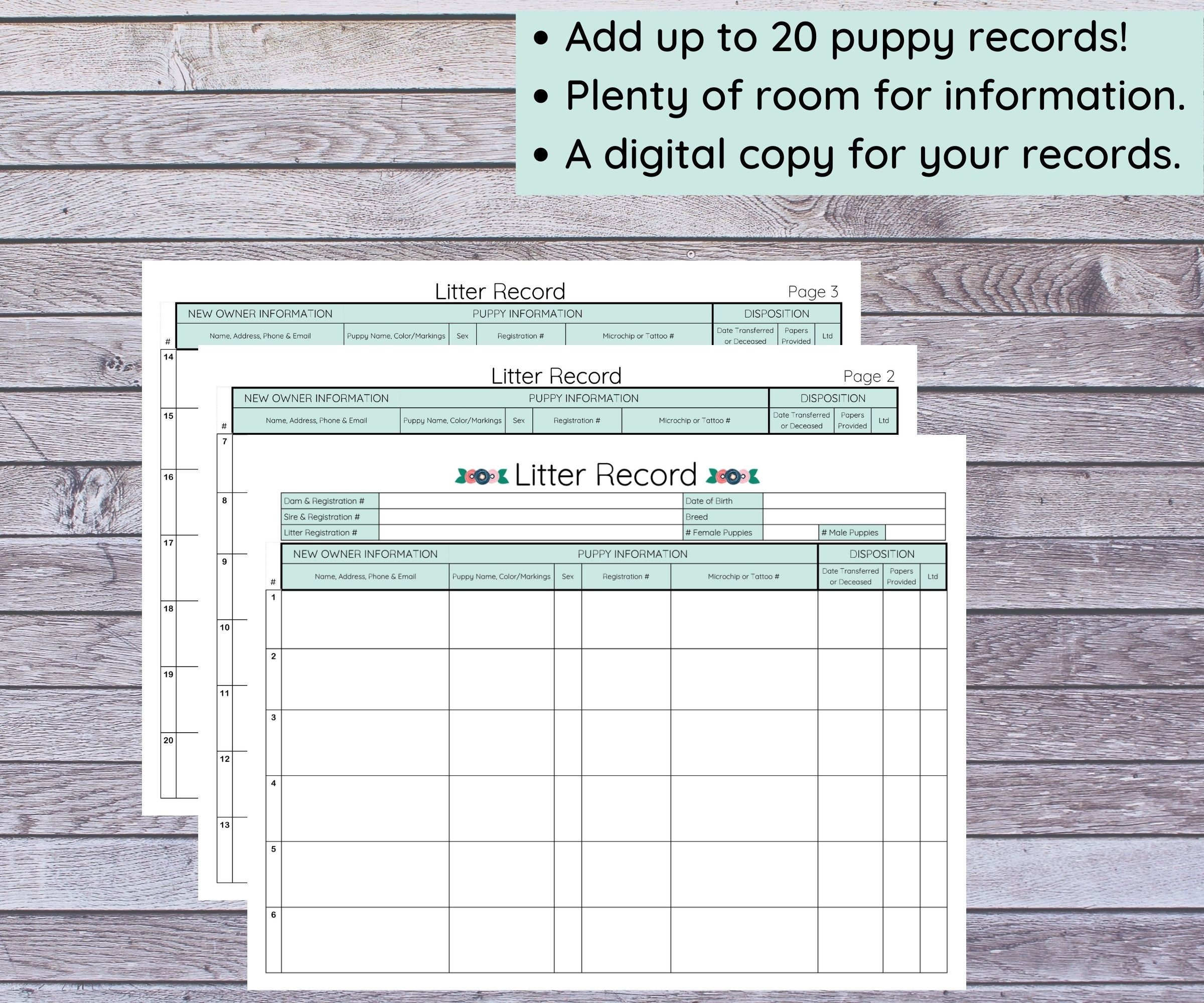 Puppy Litter Record AKC Breeder Forms | Etsy