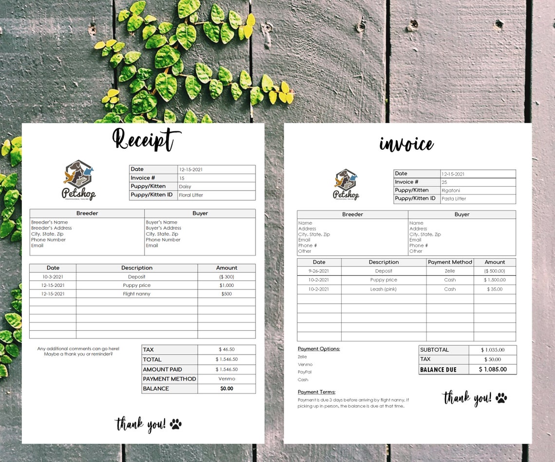 Breeder Invoice Fillable Printable Selling a Puppy or - Etsy