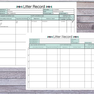 Puppy Litter Record - AKC - Breeder Forms - Etsy