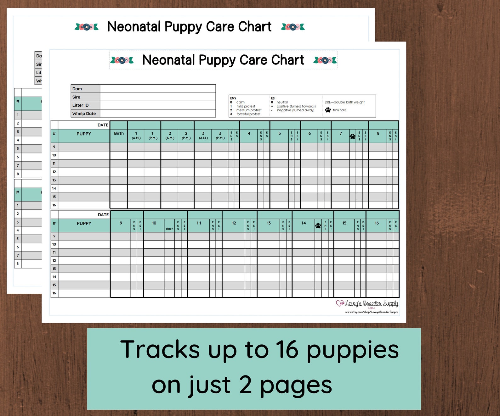 Puppy Weight Chart: Neonatal Litter Records for Dog Breeders (fillable ...