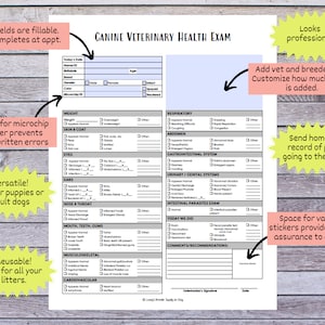 Canine Veterinary Health Exam Form- Vets, Breeders, Pet Owners - Etsy