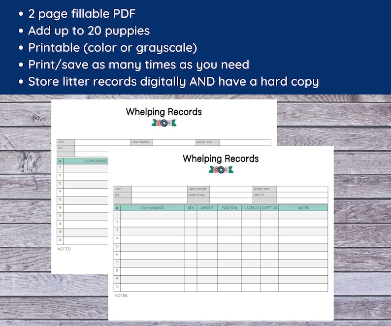 Whelping Record Form for Breeders - Litter Records - Etsy