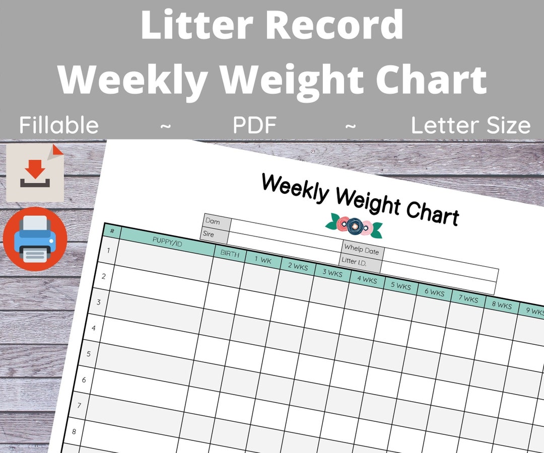 Weekly Puppy Weights Chart - Breeder Litter Records/forms - Etsy