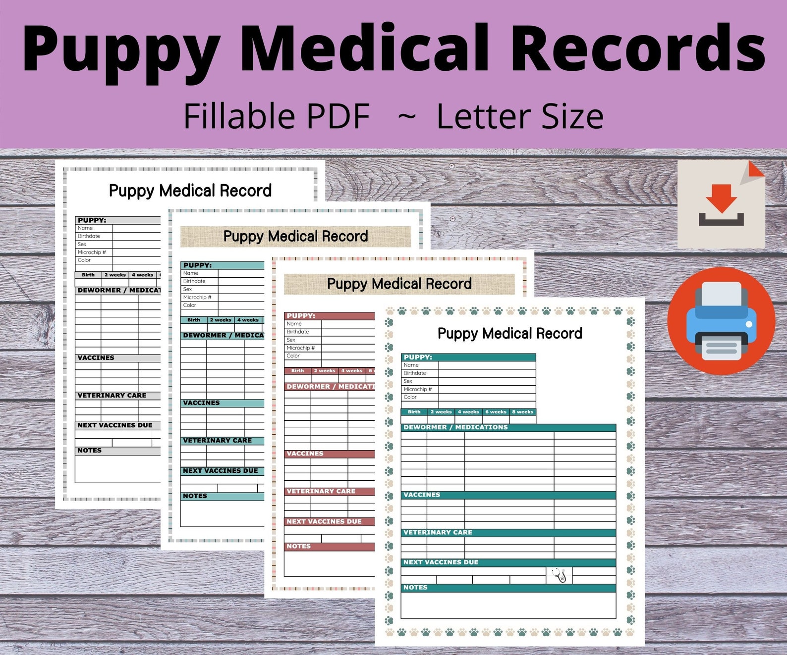Puppy Medical Records for Breeders and Rescues- Litter Records - Etsy