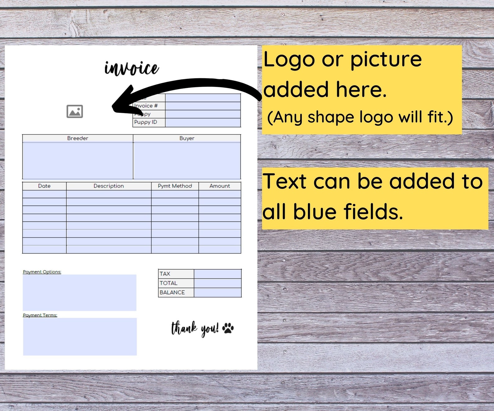 Breeder Invoice - Teal, Fillable, Printable, Logo - Selling a Puppy - Etsy