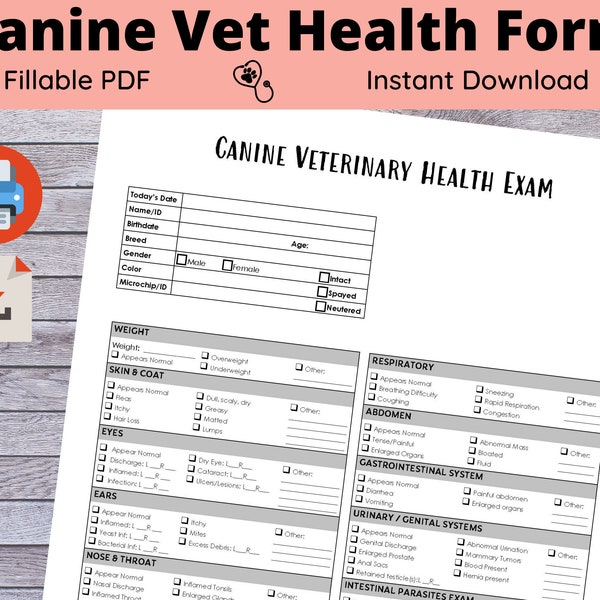 Puppy Physical Exam Vet Form - Etsy