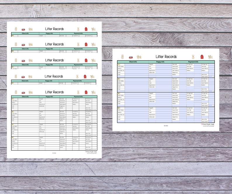 Dog Breeder Litter Organizer: Whelping & Puppy Records (printable PDF ...
