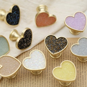 Colorful Heart Cabinet Knobs Pulls, Gold Drawer Pulls Knobs Handles, Heart Cabinet Dresser Knobs ...