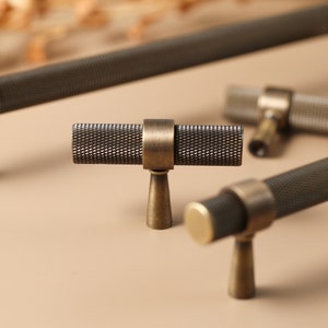 Antique Brass Textured Cabinet Pull Handles, Nickel Kitchen Cupboard ...