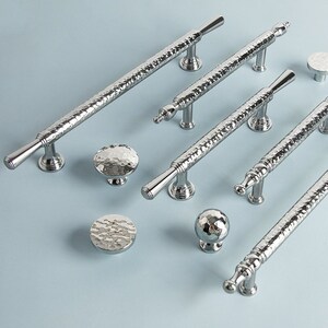 Mirror Silver Drawer Handles Pulls Knobs Hammered Brass Cabinet Dresser ...