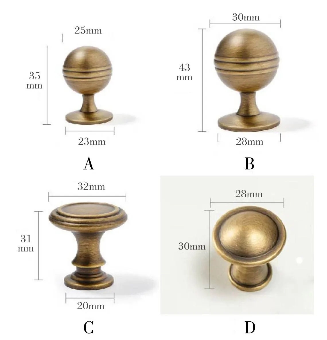Antique Brass Cabinet Handles Pull, Vintage Bronze Door Handles, Drawer ...