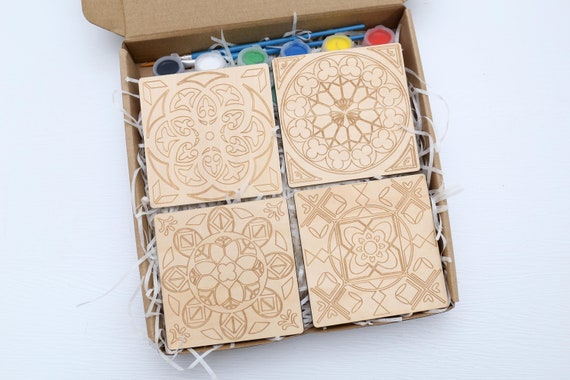 Tile Painting Kit Wooden Coaster Paint Kits for Adults Diy | Etsy