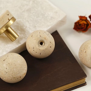 Natural Travertine Brass Base Cabinet Cupboard Handles Pulls Knobs Stones Drawer Knobs Handles ...