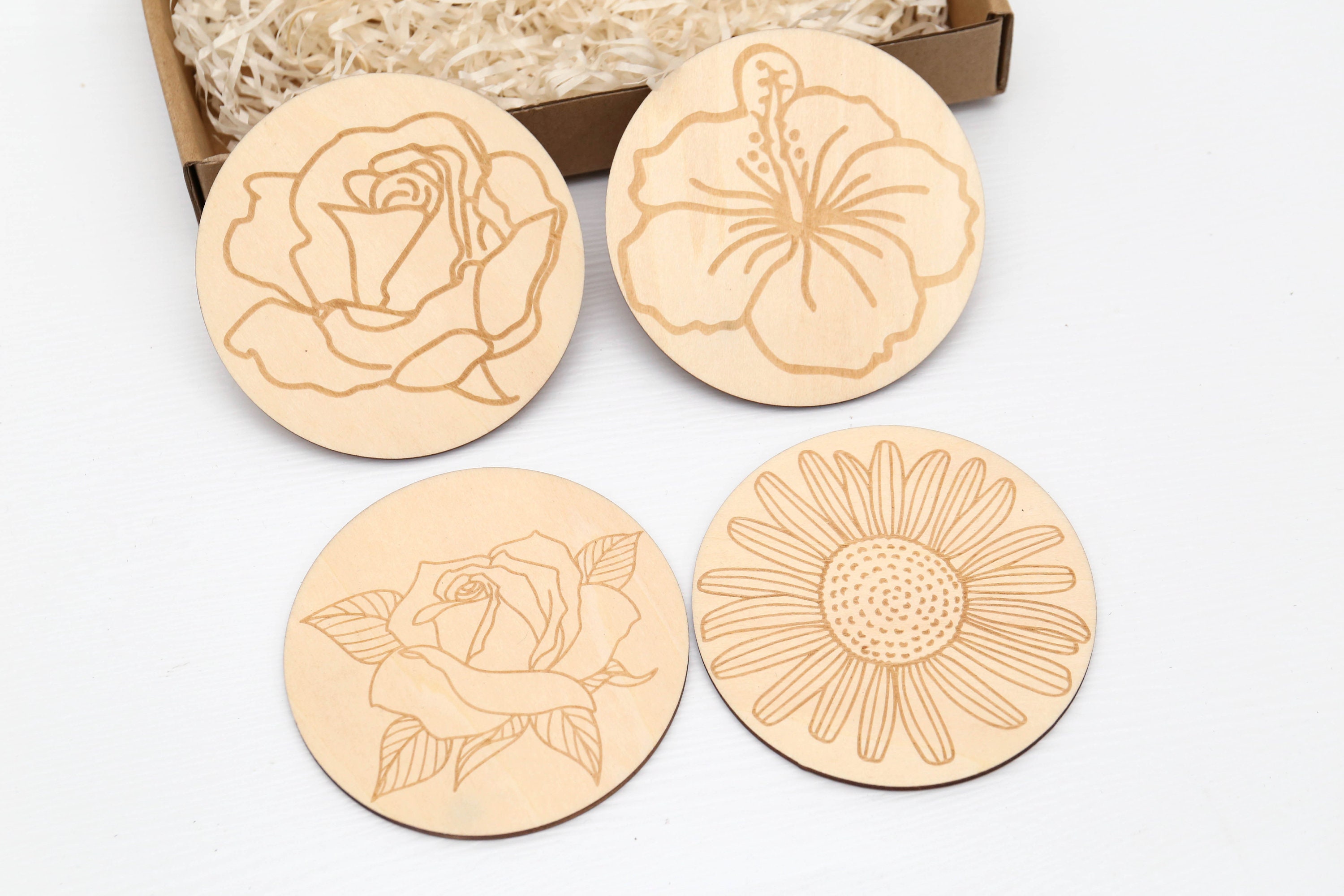 Wooden Flower Painting Kit Wooden Coaster Paint Kits for | Etsy