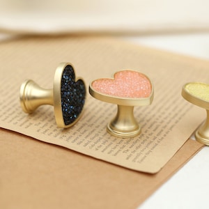 Colorful Heart Cabinet Knobs Pulls, Gold Drawer Pulls Knobs Handles, Heart Cabinet Dresser Knobs ...