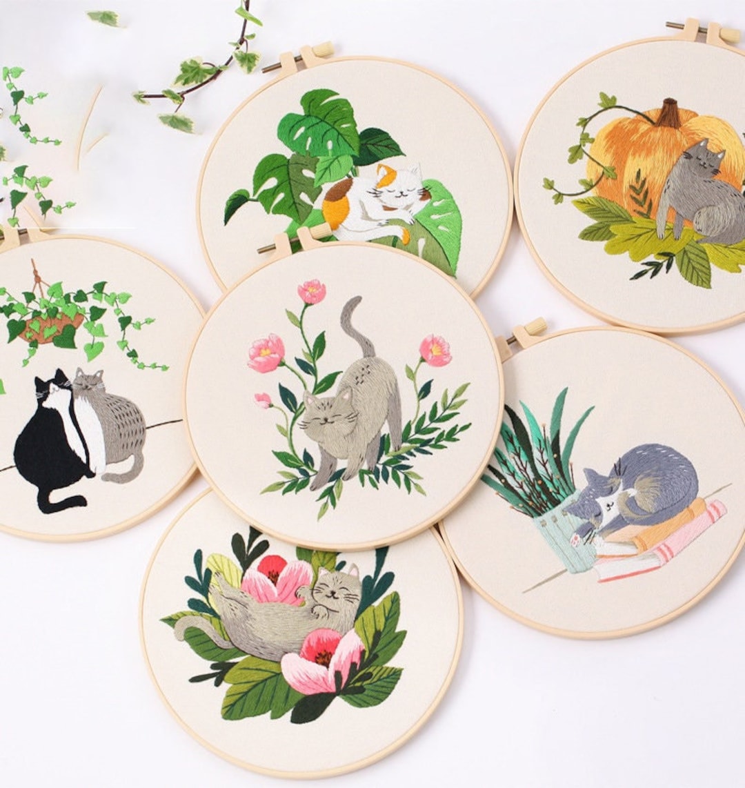 Kitty With Flower Embroidery Kit Embroidery Kit Beginner Animal ...