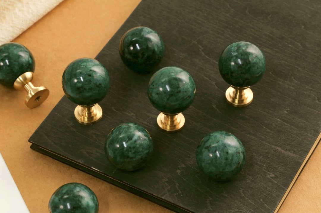 Natural Green Marble Cabinet Cupboard Handles Pulls Knobs Luxury Stone ...