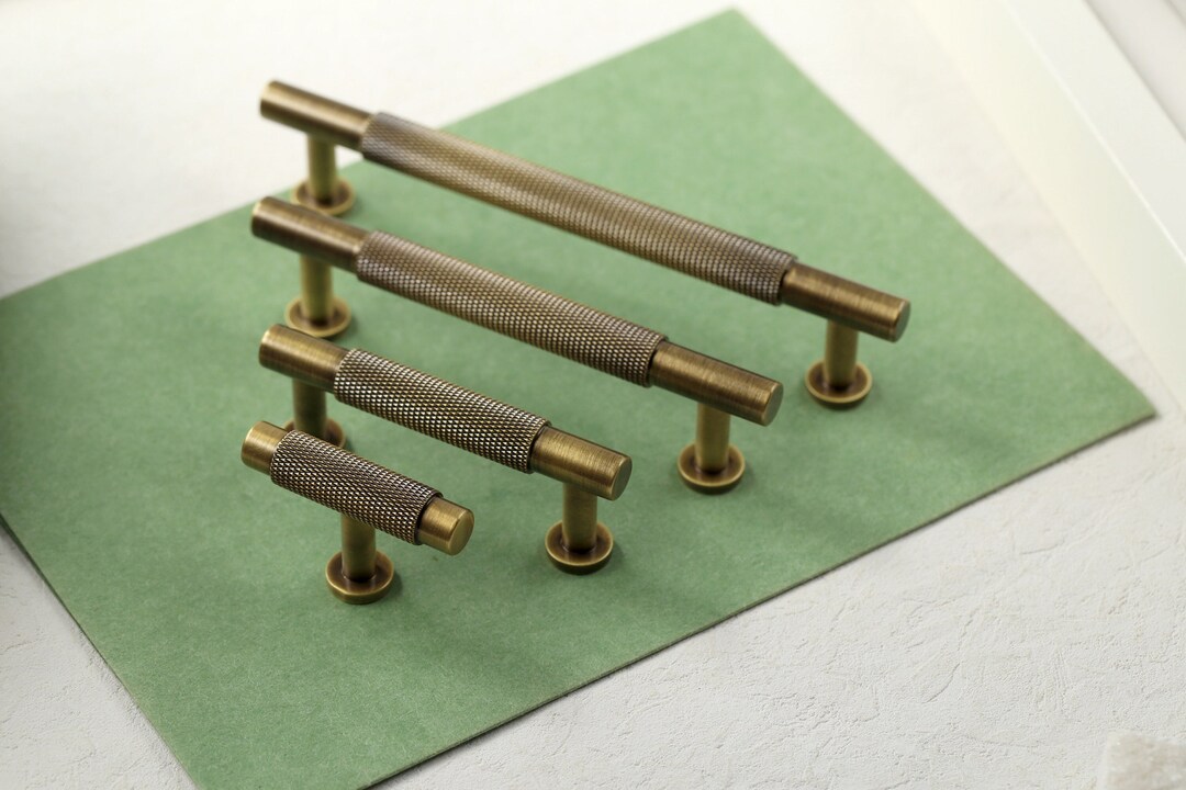 Antique Brass Knurled Cabinet Handles Pull, Satin Brass Door Pulls ...