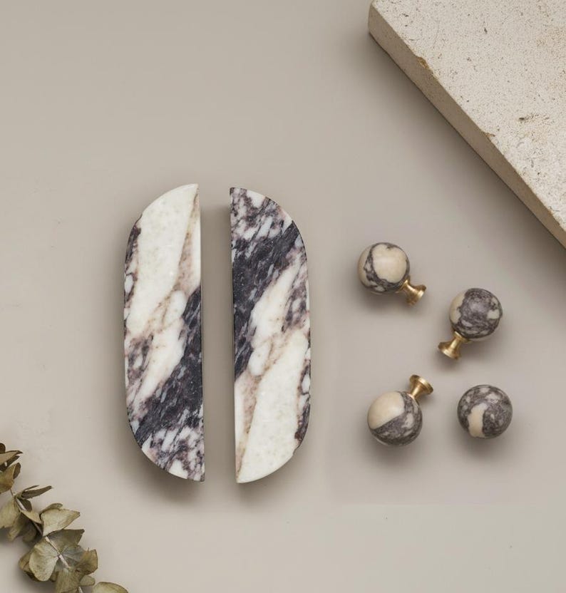 Calacatta Viola Marble Brass Cabinet Dresser Handles Pulls Natural ...
