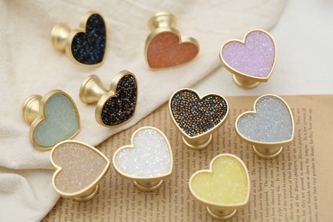 Colorful Heart Cabinet Knobs Pulls, Gold Drawer Pulls Knobs Handles, Heart Cabinet Dresser Knobs ...