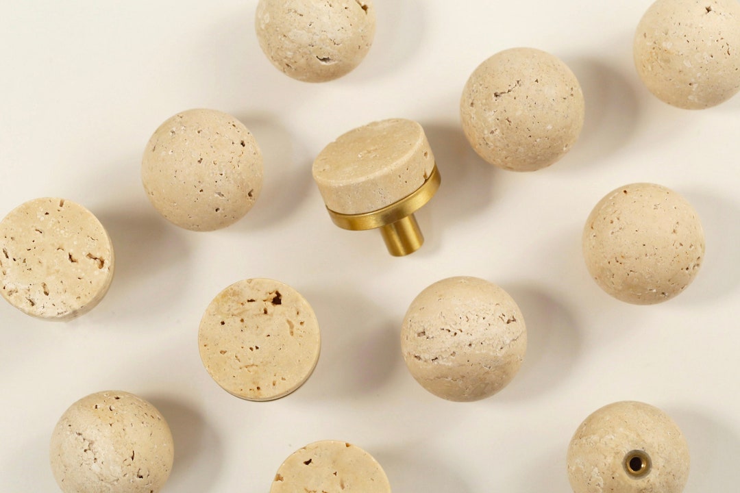 Natural Travertine Brass Base Cabinet Cupboard Handles Pulls Knobs Stones Drawer Knobs Handles ...