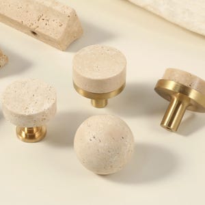 Nordic Travertine Brass Cabinet Drawer Knobs Handles Pulls Natural ...