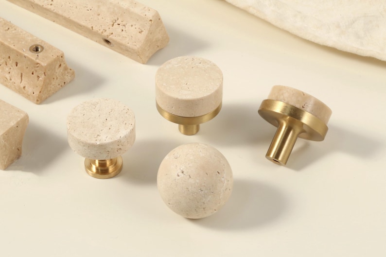 Nordic Travertine Brass Cabinet Drawer Knobs Handles Pulls Natural ...