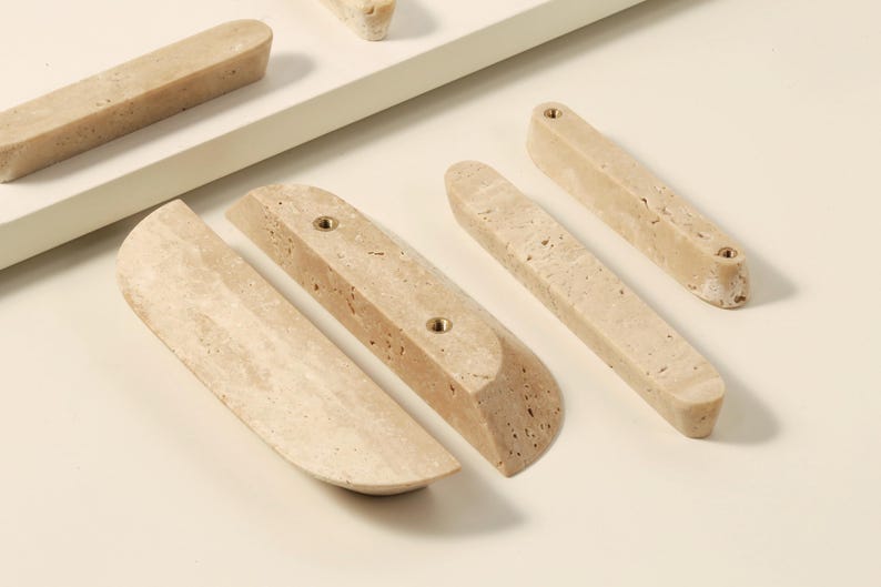 Boho Travertine Arch Cabinet Drawer Knobs Handles Pulls Natural Marble ...
