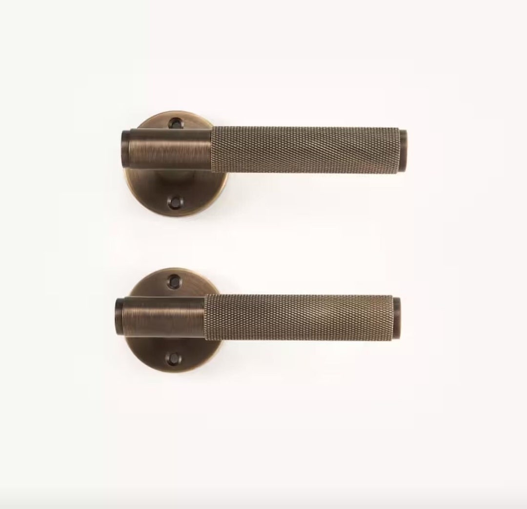 Solid Brass Knurled Door Lever, Modern Door Lever Handle, Entry Door ...